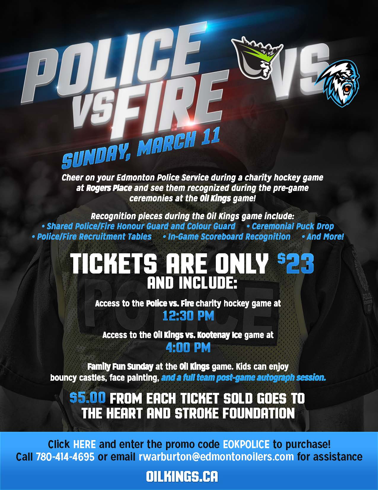 Police vs. Fire Charity Hockey Game – Sunday, March 11, 2018